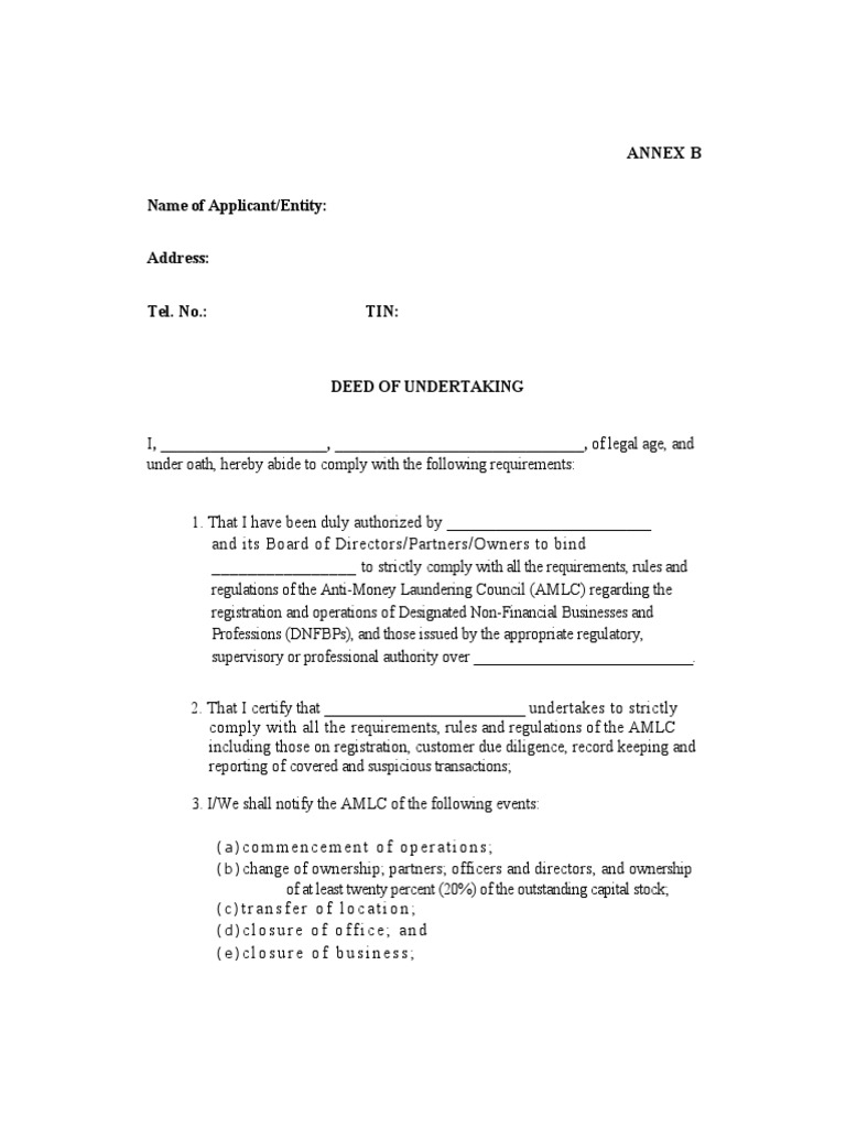 AMLA Annex B - Blank | PDF