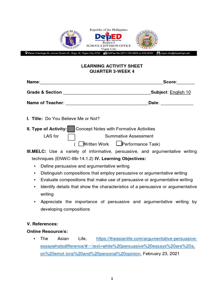 English 10 Q3 Week 4 Concept Notes Summative SSCSMC1st 6 Sections | PDF ...
