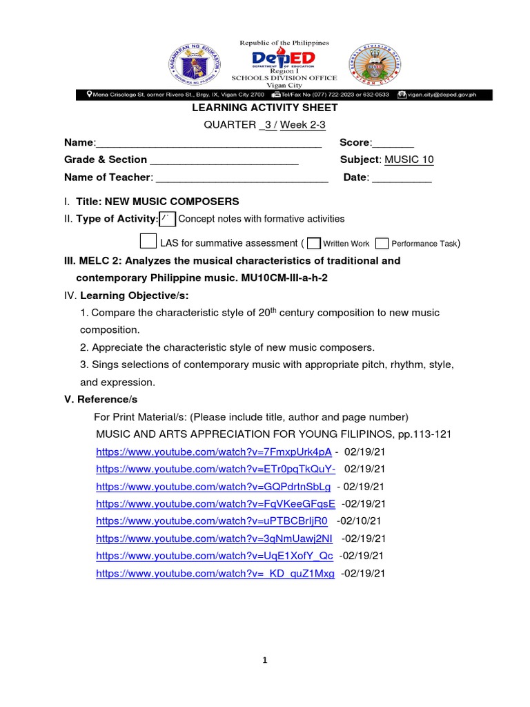 Mapeh 10 Q3 Weeks 3 4 | PDF | Camera | Musical Compositions