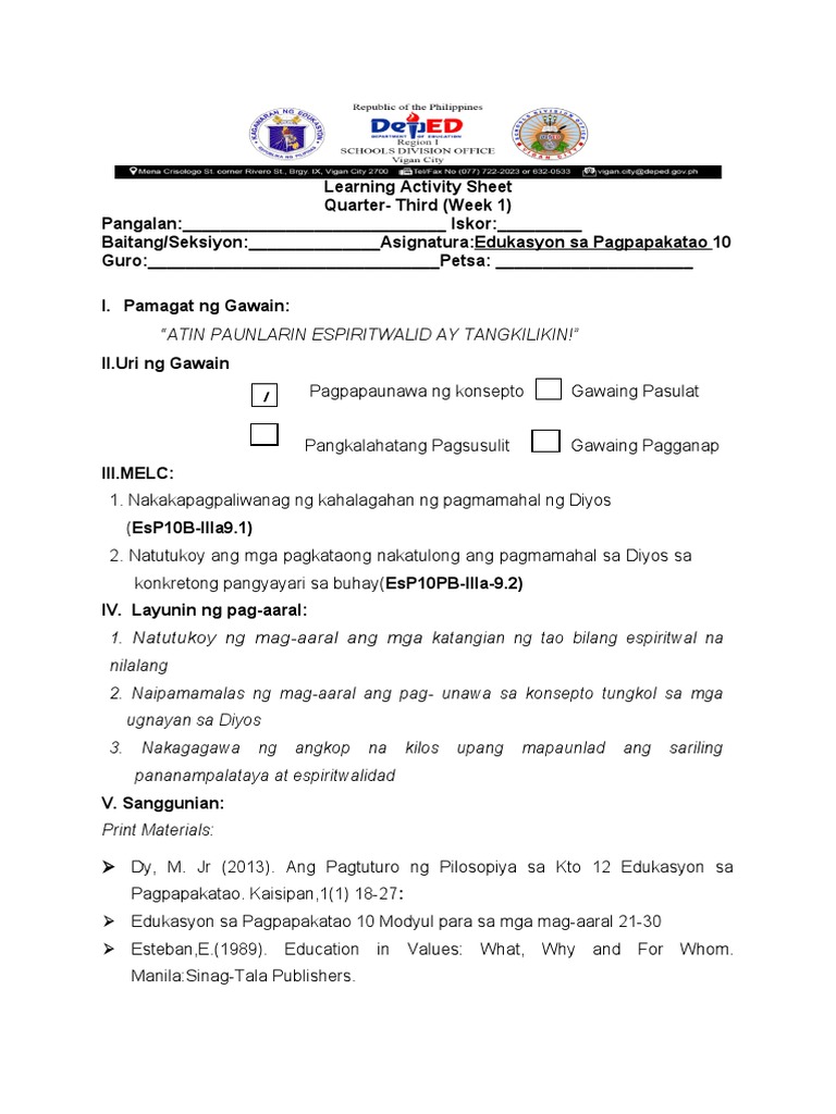 Students Copy Las Esp10 q3 w1 w2 and Summative | PDF
