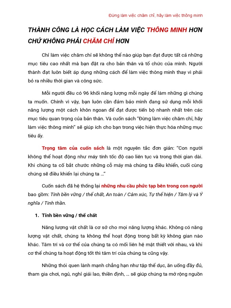 Review Dung Lam Viec Cham Chi Hay Lam Viec Thong Minh | PDF