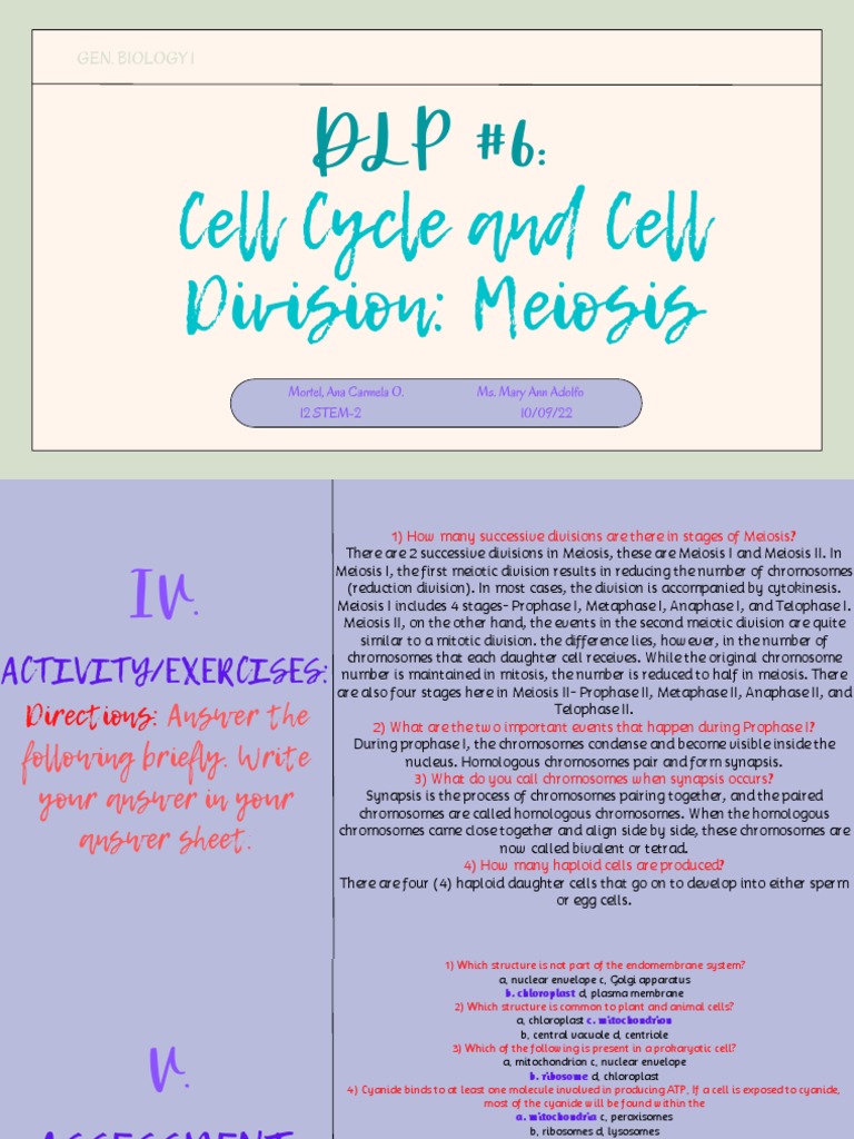 DLP #6 GEN. BIOLOGY 1 - Mortel, Ana Carmela O. 12STEM-2 | PDF | Meiosis ...