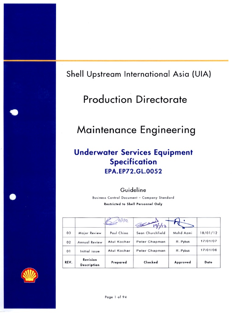 02 EPA EP72 GL 0052 Underwater Services Equipment Specification | PDF | Underwater Diving ...