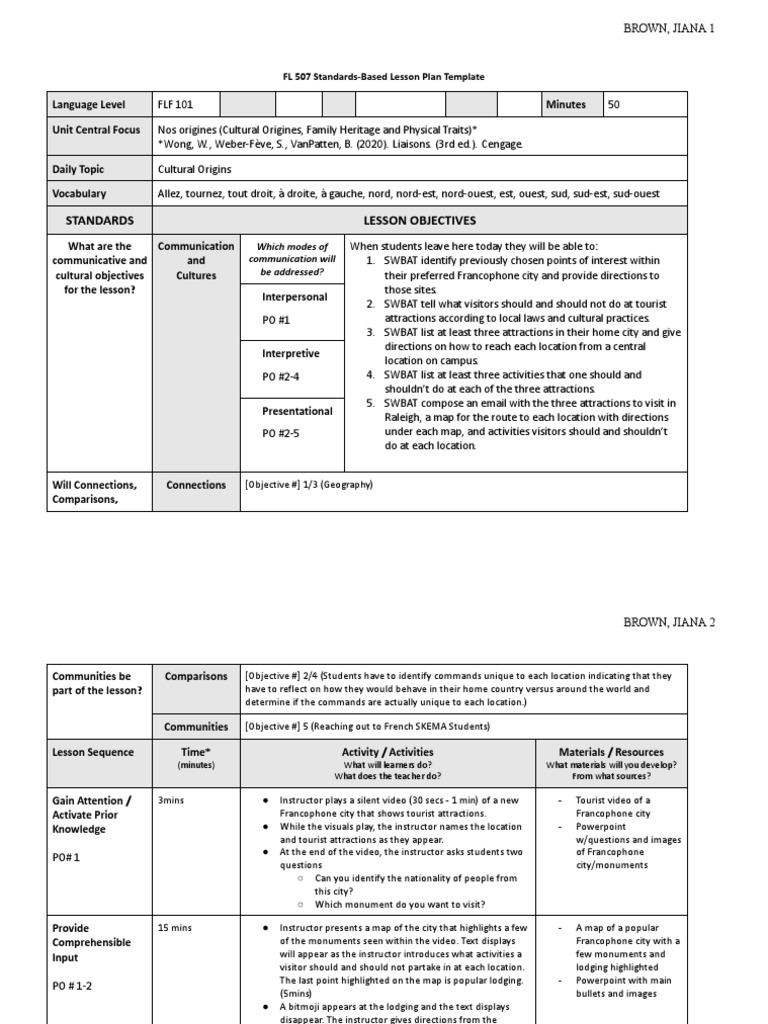 Brown Lesson Plan2 3 | PDF | Human Communication | Linguistics