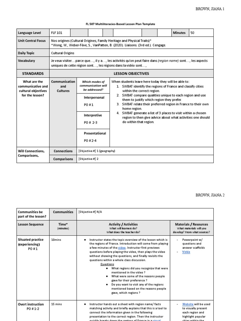 Brown Lesson Plan 3 3 | PDF