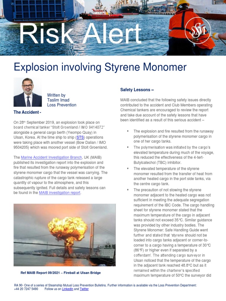 RA-90 Explosion Involving Styrene Monomer | PDF | Oil Tanker | Ships