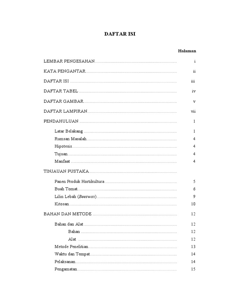 Daftar Isi Sampai Daftar Lampiran Proposal | PDF