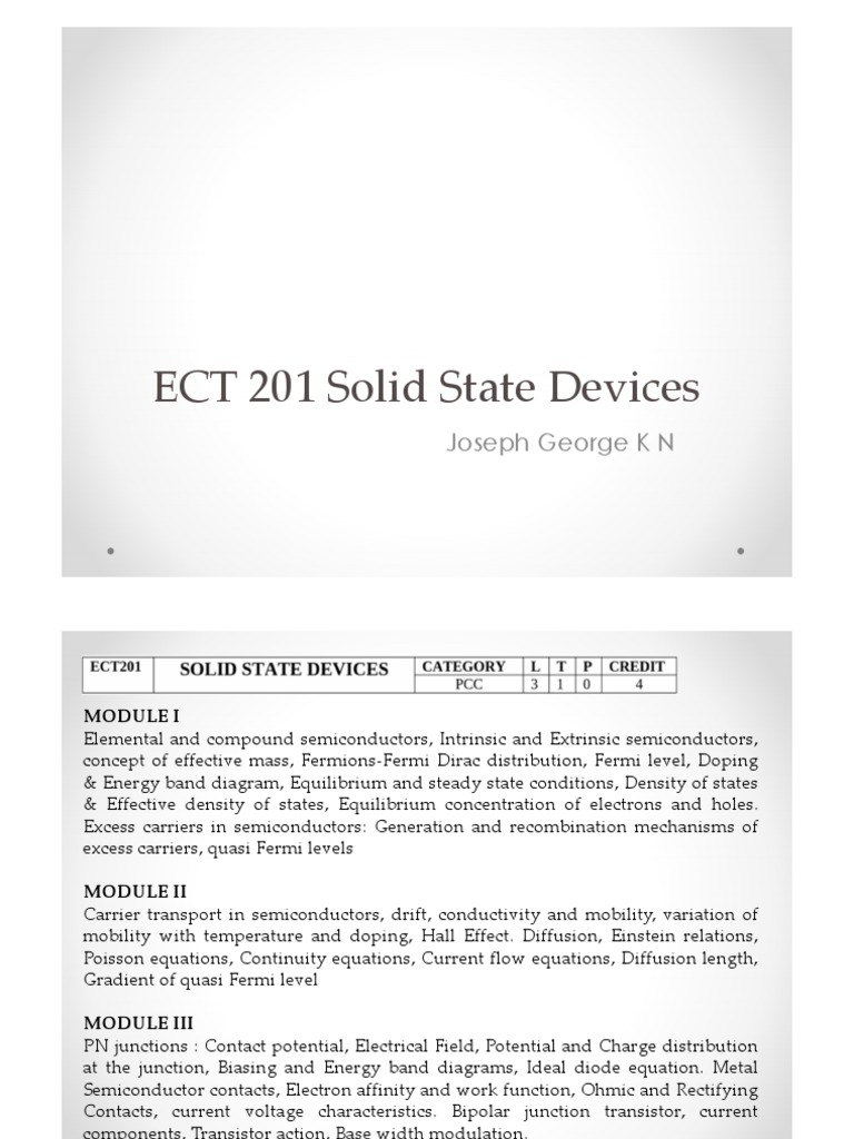 ECT 201 SSD Module 1 Final | PDF | Doping (Semiconductor) | Semiconductors