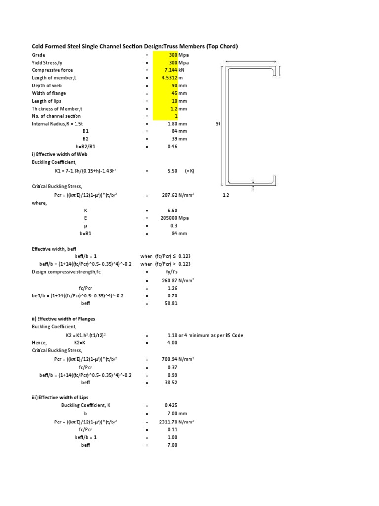 Design of a Cold Formed Steel Single Channel Section Subjected to Compressive Loading Based on ...