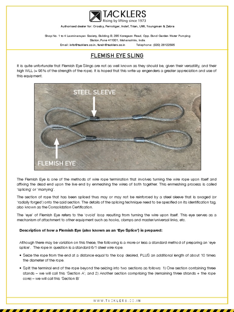 Flemish Eye Sling Splicing Guide | PDF | Rope | Machines