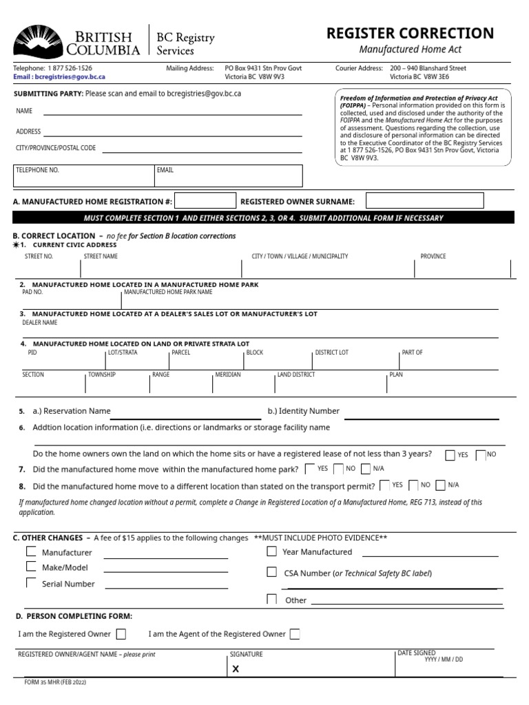 Form 35 MHR - Register Correction | PDF | Mail | Written Communication