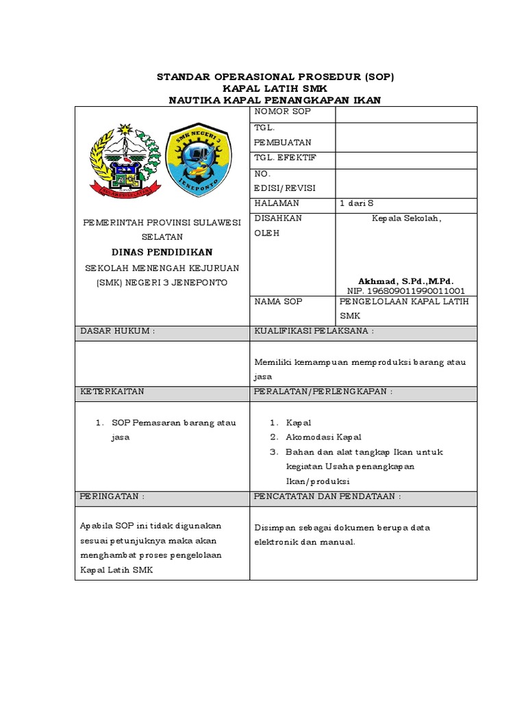 SOP Pengelolaan Kapal Latih SMK | PDF