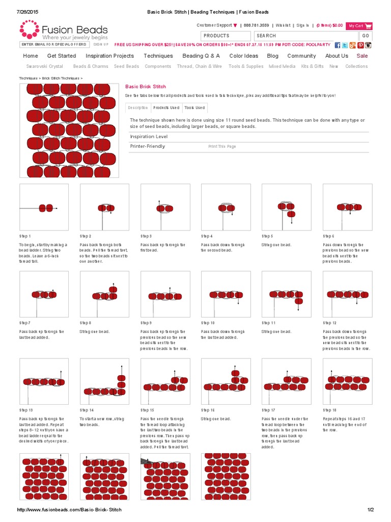 Basic Brick Stitch - Beading Techniques - Fusion Beads | PDF | Beadwork ...