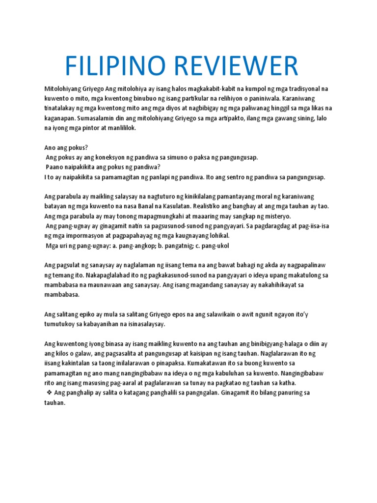 Filipino Reviewer | PDF