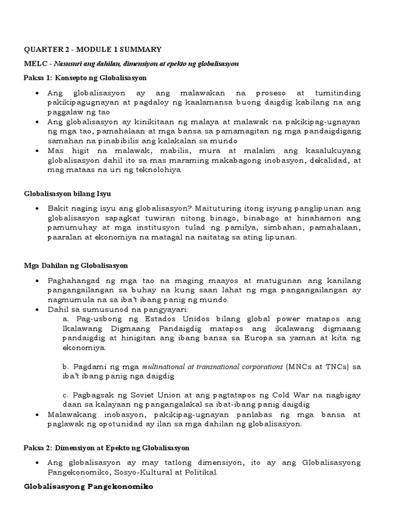 QUARTER 2 Module 1 Summary | PDF
