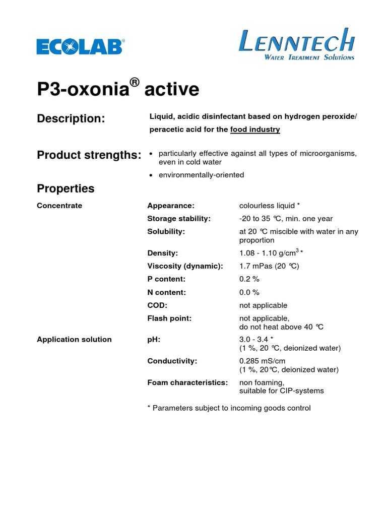 ECOLAB P3 Oxonia Active L EN | PDF | Corrosion | Hydrogen Peroxide