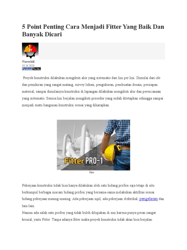 5 Point Penting Cara Menjadi Fitter Yang Baik Dan Banyak Dicari | PDF
