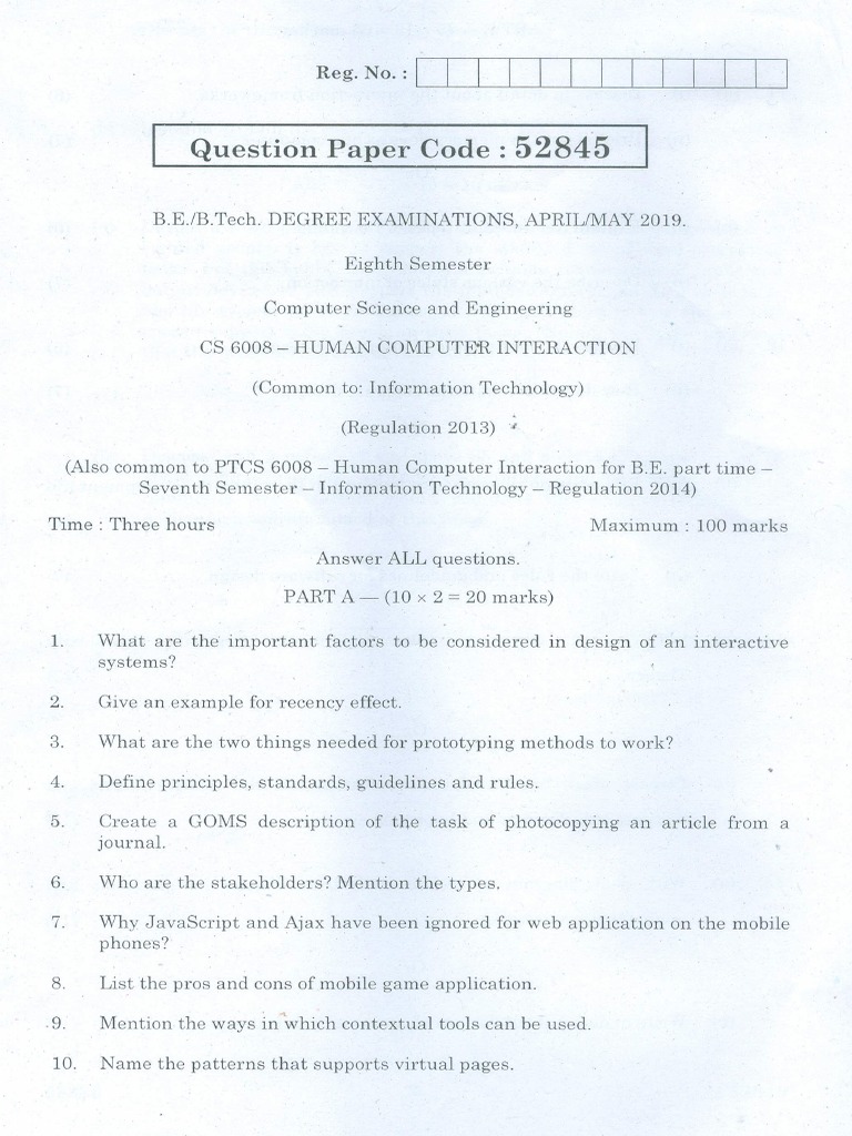 HCI University Sample Question Paper | PDF