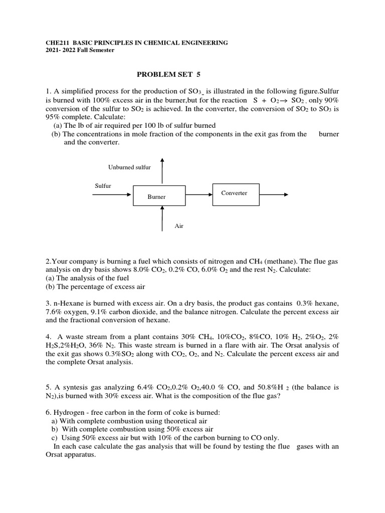 CHE211 Problem Set 5 | PDF | Carbon Dioxide | Combustion