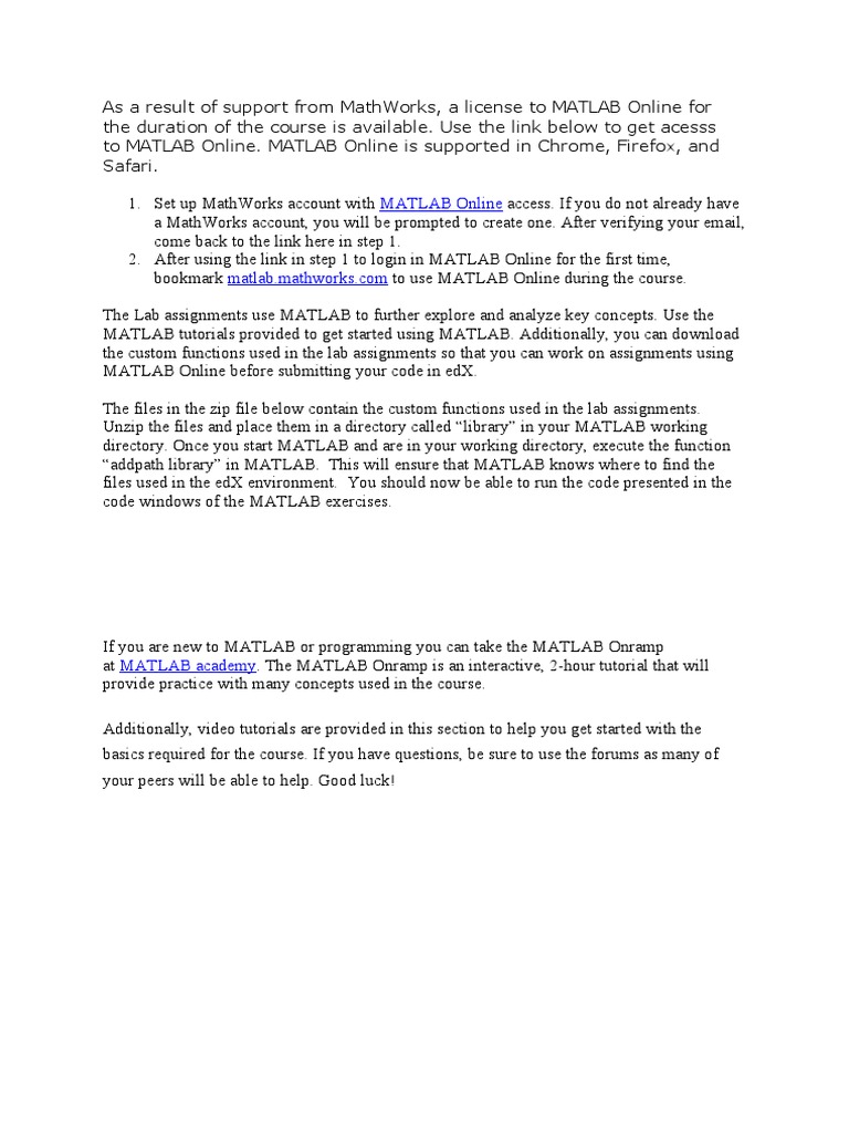 Getting Started with MATLAB Online: Instructions for Accessing MATLAB ...