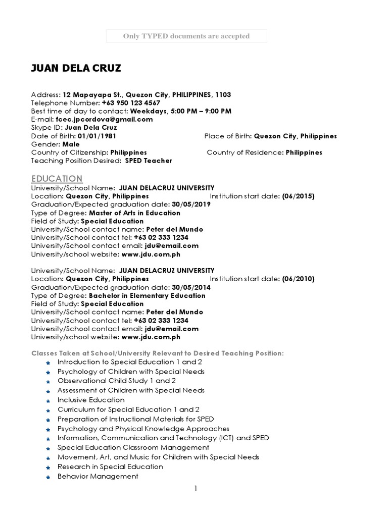 FCEC Resume Sample | Download Free PDF | Special Education ...