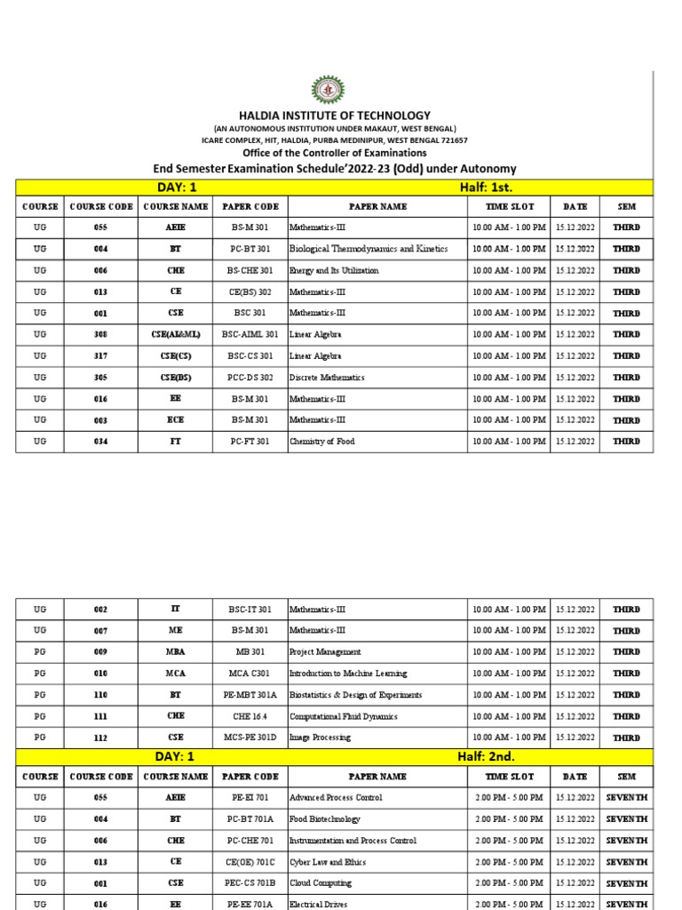 EXAM SCHEDULE'2022-23 (Odd-UG&PG) - 3rd., 5th. & 7th. Semester (Regular ...