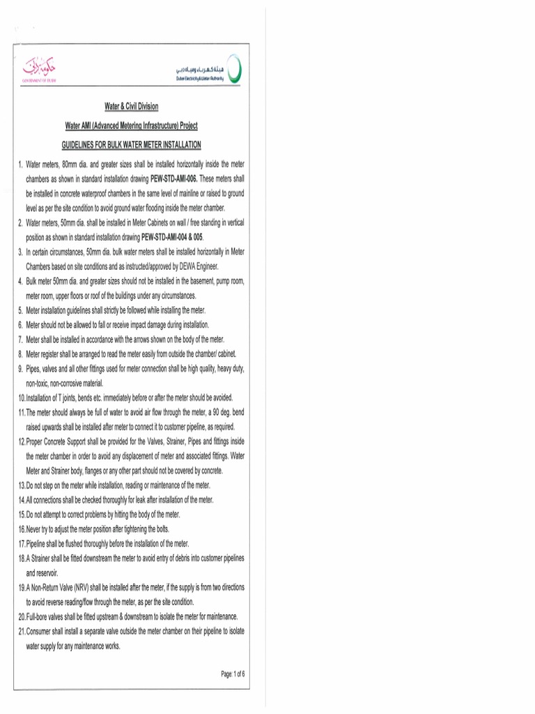Dewa Water Demand and Meter Details | PDF