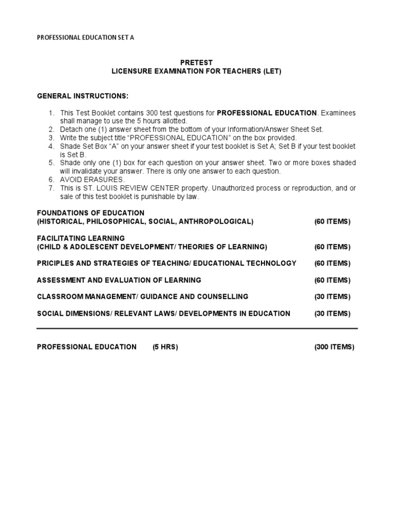 Professional Education Pretest (Final) | Download Free PDF | Teaching ...