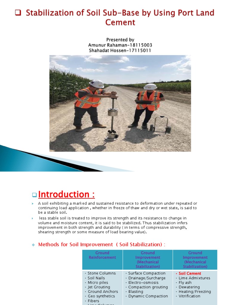 Stabilization of Soil Sub-Base by Using Port Land Cement | PDF ...