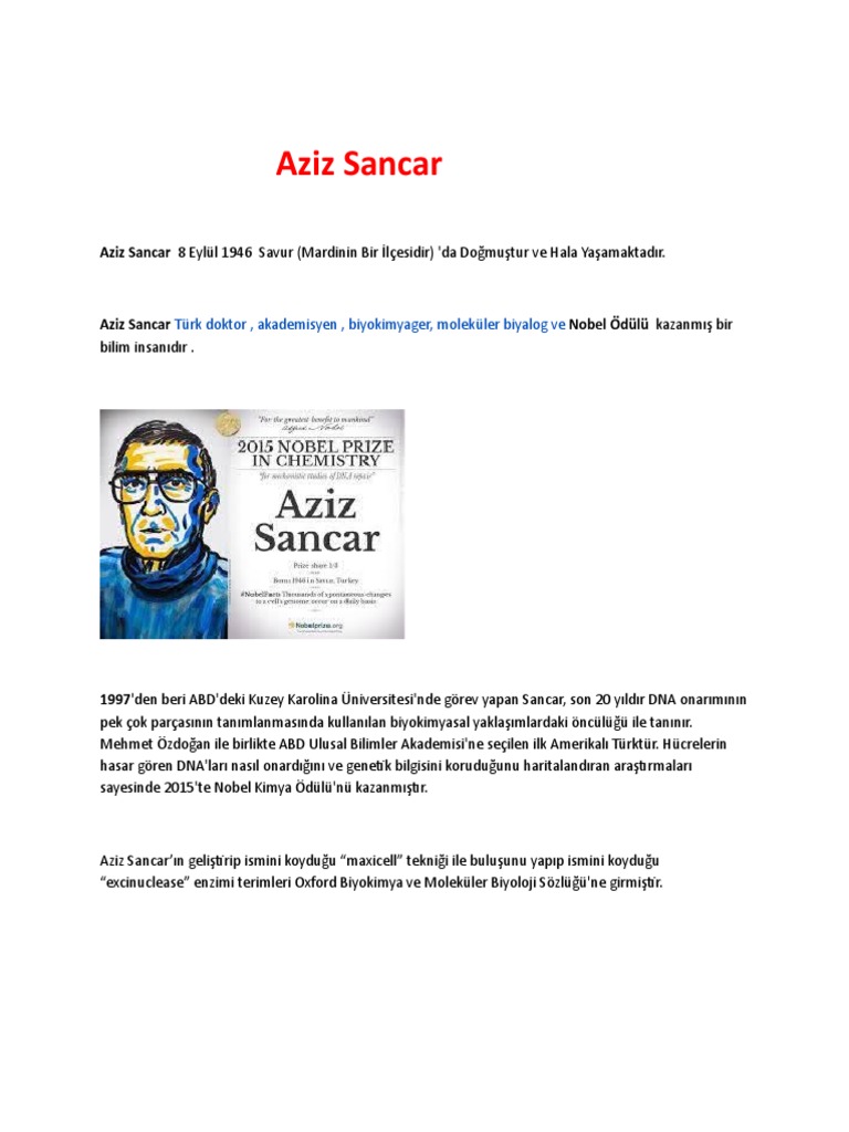 Aziz Sancar Slayt | PDF