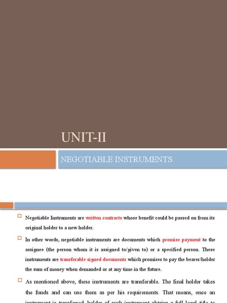 Unit-Ii Negotiable Instruments | PDF | Negotiable Instrument | Cheque