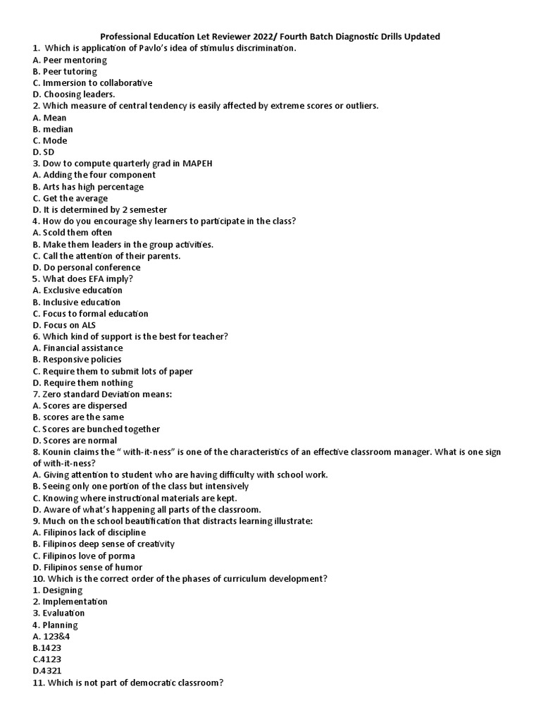 Professional Education Let Reviewer 2022 | PDF