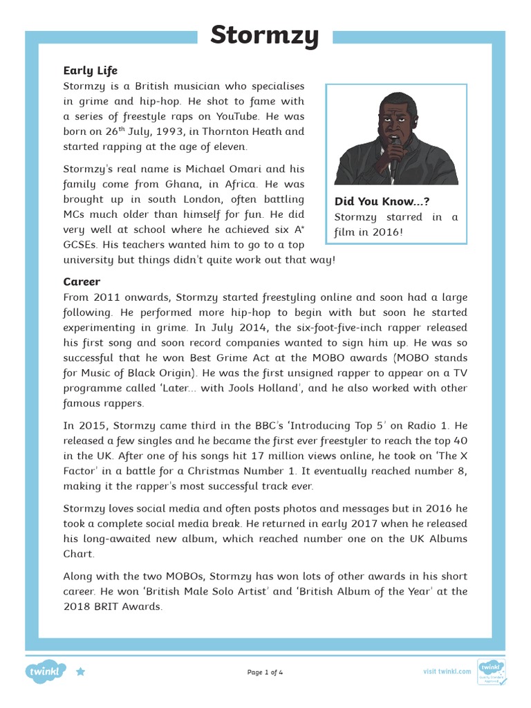 Stormzy Differentiated Reading Comprehension | PDF | Popular Music ...