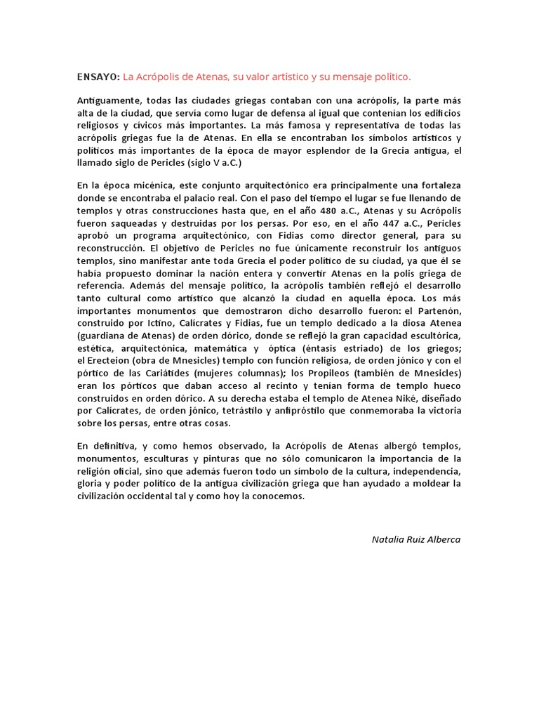 Ensayo Acrópolis | PDF | templo | Antigua Grecia