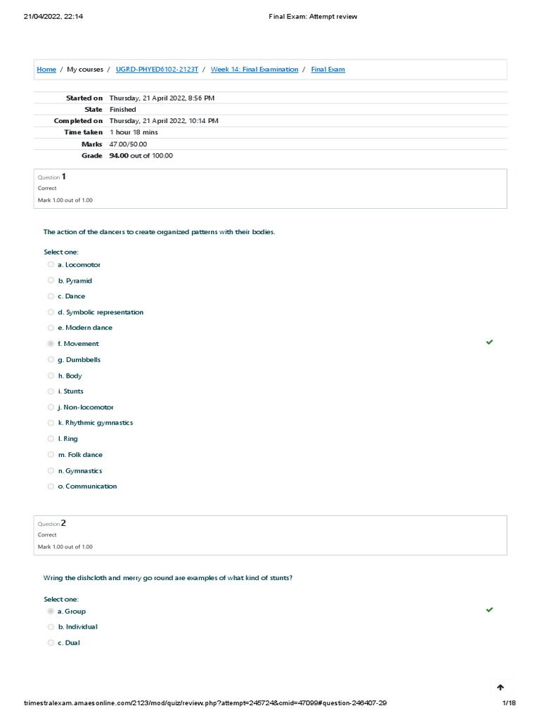 PE 2 (Final Exam - Attempt 2 Review) | PDF | Dances | Gymnastics