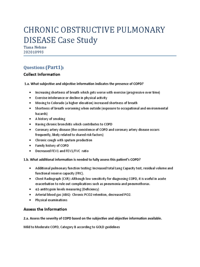 COPD Case Study with Pulmonary Testing | PDF | Chronic Obstructive ...