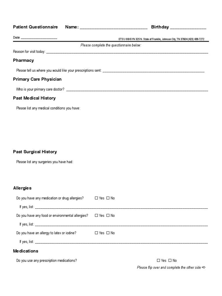 Patient Questionnaire | PDF | Wellness | Lifestyle