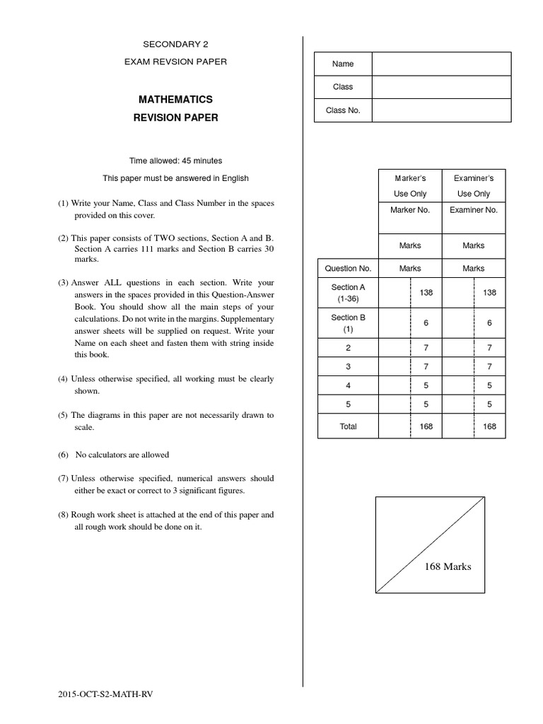 S2 Maths Revision Paper | PDF | Mathematics
