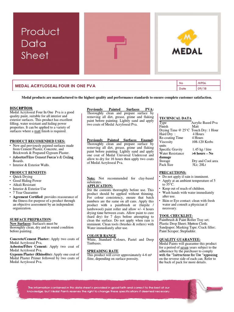 Medal 20 Acryloseal 2020 PVA | PDF | Paint | Plaster