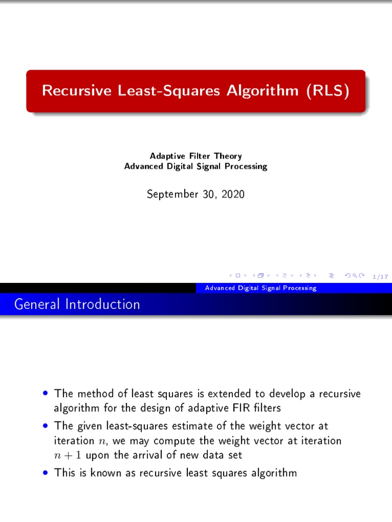 Recursive Least-Squares Algorithm (RLS) : September 30, 2020 | Download ...