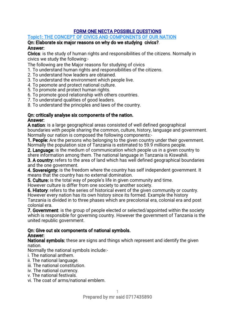 Civics Form One Kitini | PDF