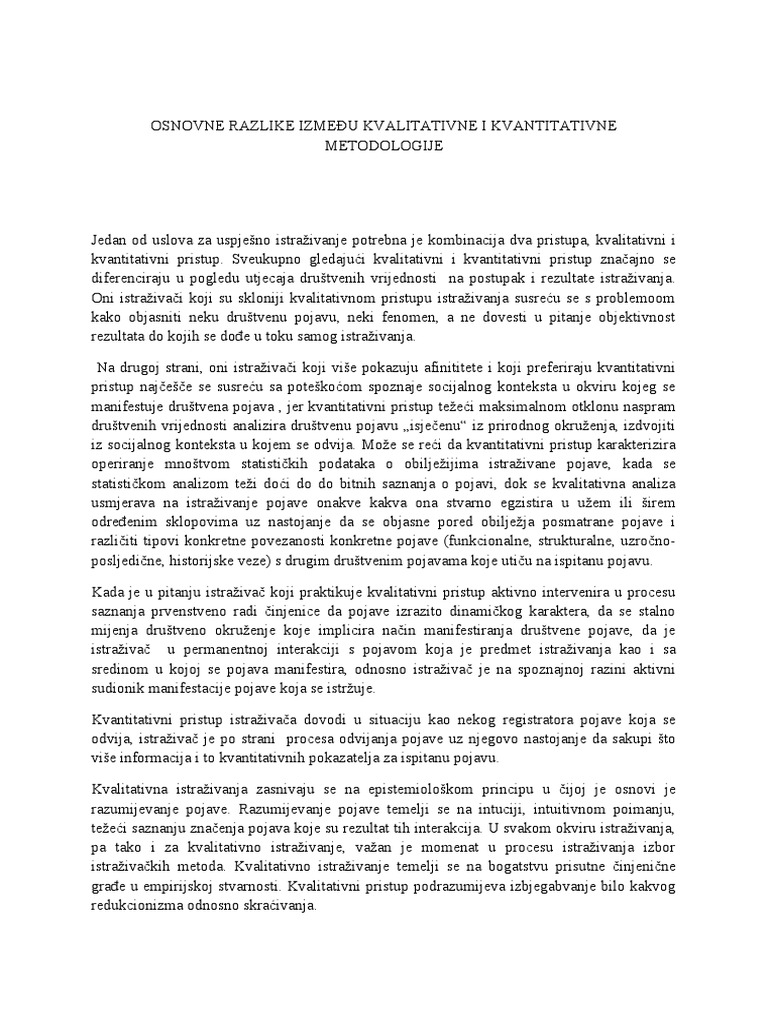 Osnovne Razlike Između Kvalitativne I Kvantitativne Metodologije | PDF