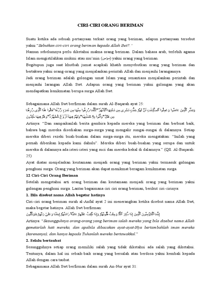 Ciri-Ciri Orang Beriman kepada Allah | PDF