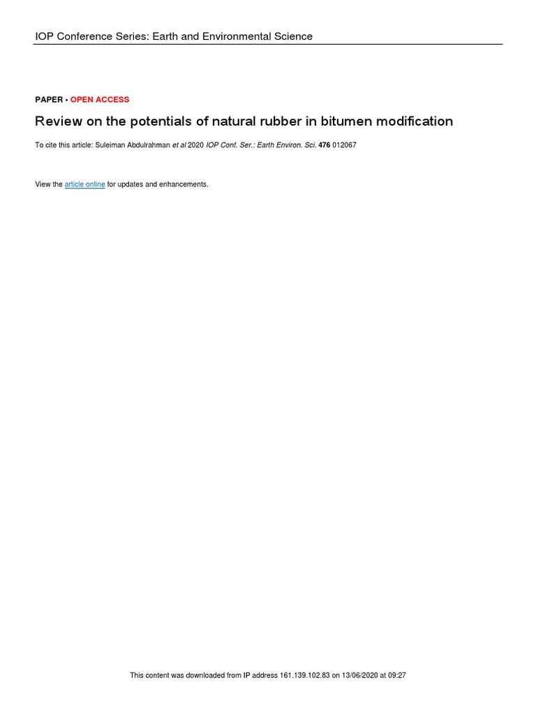 Review On The Potentials of Natural Rubber | PDF | Asphalt | Polymers