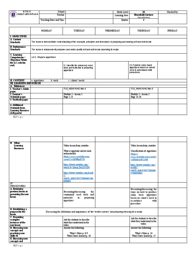 Q2 TLE 10 DLL Week 4 | PDF | Teaching Method | Learning