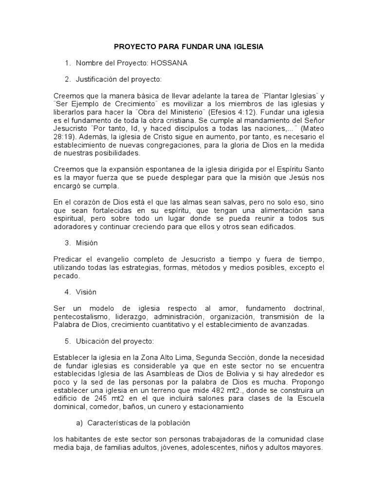 Proyecto para Fundar la Iglesia HOSSANA | PDF | Iglesia Católica | Jesús
