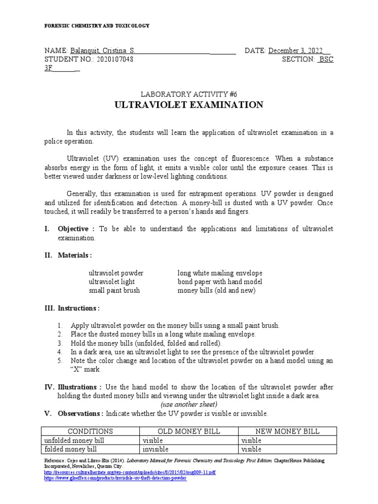 Laboratory Activity - 6 - Ultraviolet Examination | PDF | Ultraviolet ...