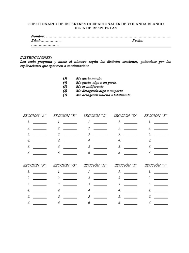 Cuestionario de Intereses Ocupacionales | PDF