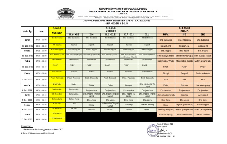 Jadwal Pas Gasal 2022-2023 | PDF