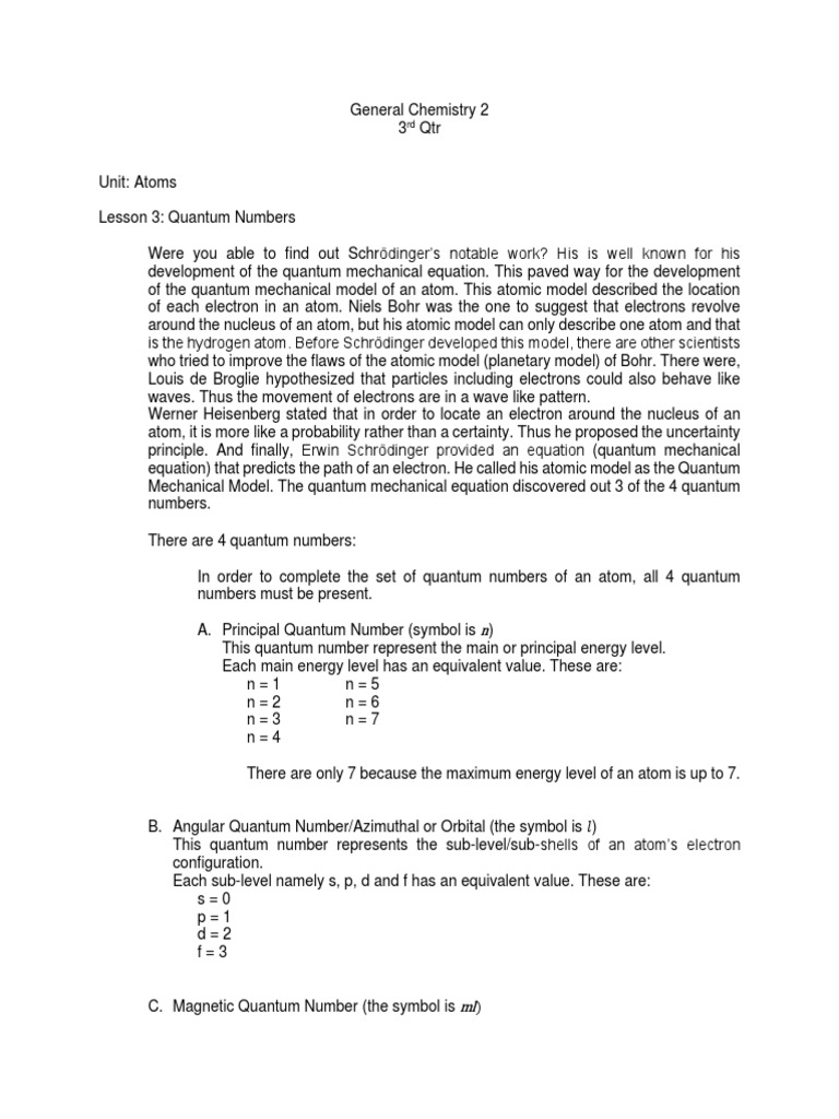 Quantum Numbers | PDF | Atomic Orbital | Quantum Mechanics